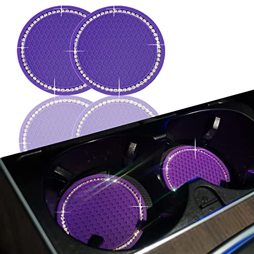 2 Pack Car Coaster for Car Cup Holder, Auto Anti Slip Bling Cup Holder Coaster 2.75 Inch Crystal Rhinestone Car Coaster Car Interior Accessories (Purple)