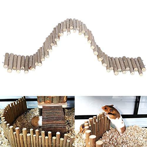 QANYEGN Hamster Wooden Bridge, Hamster Wooden Fence with Hideout, Rat Ladder Bridge Toy for Small Animals (40cm)