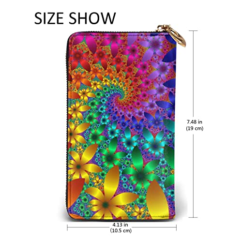 Tie Dye Rainbow Spirals Leather Long Wallet Card Holder Organizer Zipper Wristlet Clutch Bag For Men Women, One Size