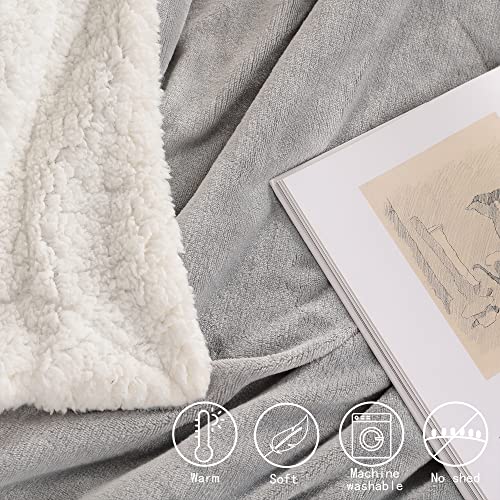 Stellhome Sherpa Fleece Throw Blanket, Fluffy Warm Super Soft Reversible Soild Plush Blanket for Bed, Sofa and Couch, 60 x 80 inches, Light Grey