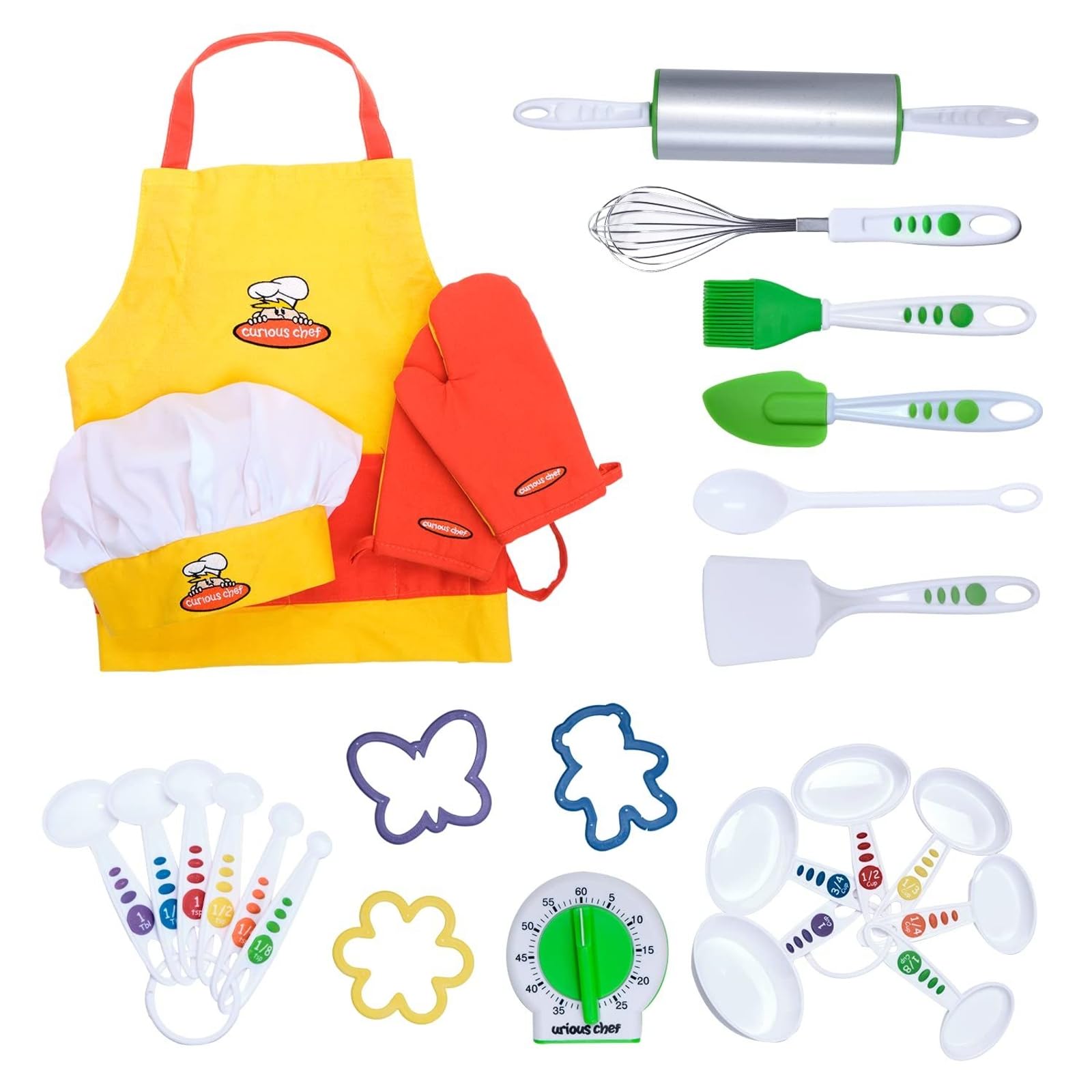 Curious Chef 27-Piece Kitchen Foundation Kit for Kids, includes Real Cooking and Baking Tools, Dishwasher Safe and Made with BPA-Free Plastic