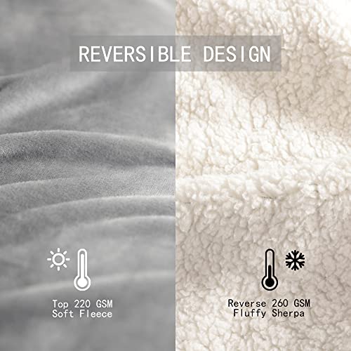 Stellhome Sherpa Fleece Throw Blanket, Fluffy Warm Super Soft Reversible Soild Plush Blanket for Bed, Sofa and Couch, 60 x 80 inches, Light Grey