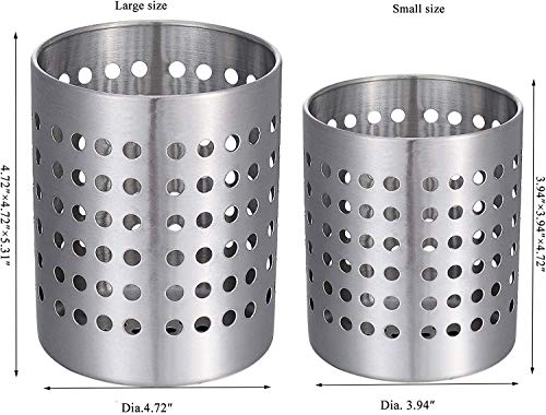 KSENDALO Round SUS304 Stainless Steel Utensil Holder Set of 2 - Silver Caddy & Organizer for Drying Cooking Spoons, Spatulas, and Silverware - Essential Kitchen Container for Countertop