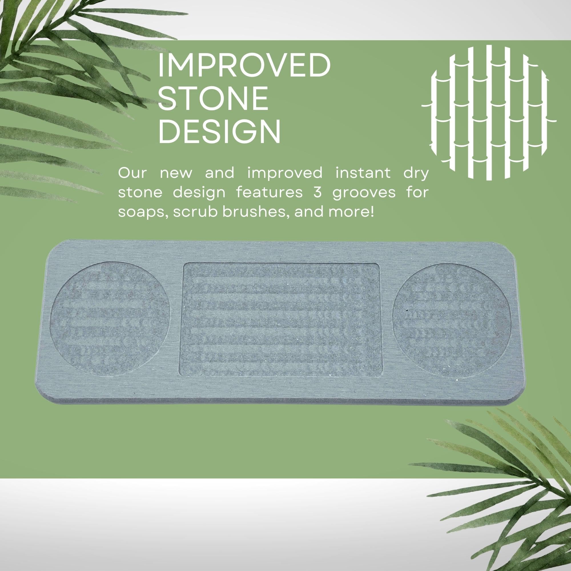 Zenera Instant Dry Sink Caddy Organizer - Fast Drying Stone Sink Caddy - Water Absorbing Stone - Bamboo Brush Included
