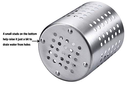 KSENDALO Round SUS304 Stainless Steel Utensil Holder Set of 2 - Silver Caddy & Organizer for Drying Cooking Spoons, Spatulas, and Silverware - Essential Kitchen Container for Countertop
