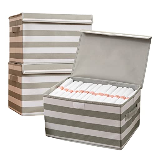 Instome Set of 3 Fabric Storage Bins with Lids,Foldable Storage Boxes with Lids and Handles,Foldable Fabric Organizers with for Toys,Clothes and Books (14.96 x 10.23 x 7.87 inches)