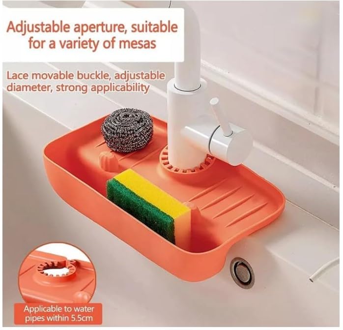 Multi-Purpose Sink Caddy, Sponge and Utensil Holder. Sink Organizer & Dish drain, Kitchen, Bathroom, RV, Silicone Soap Tray and Drain Rack, Faucet Splash Mat & Basket (Sea Foam Green)