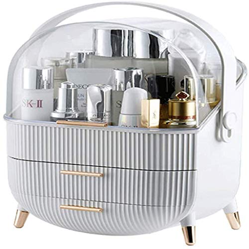 LXM Makeup Organizer Drawer Dustproof Cosmetic Storage Beauty Organizer, Makeup Utensils for Bathroom,Stylish with Chrome Handles Big (Color : White)