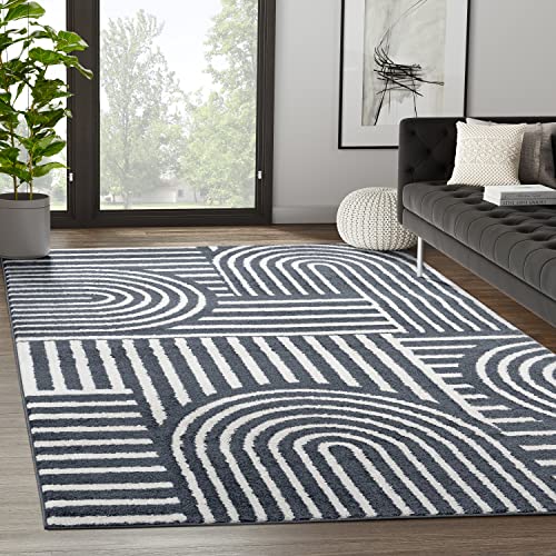 Abani Contemporary Mid-Century Design 5’3” x 7’6” (5'x8') Area Rug Rugs - Modern Non-Shed Arches Print Cream & Black Bedroom Rug