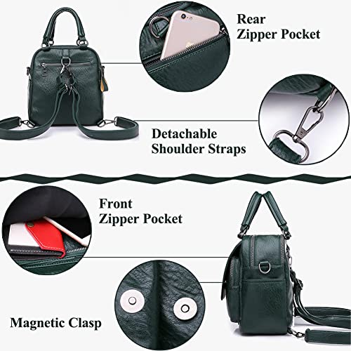 BONVEN Mini Backpack for Women,Small Backpack Purse Shoulder Bag Convertible Backpack Fashion Rucksack for Teen Girls Dark Green