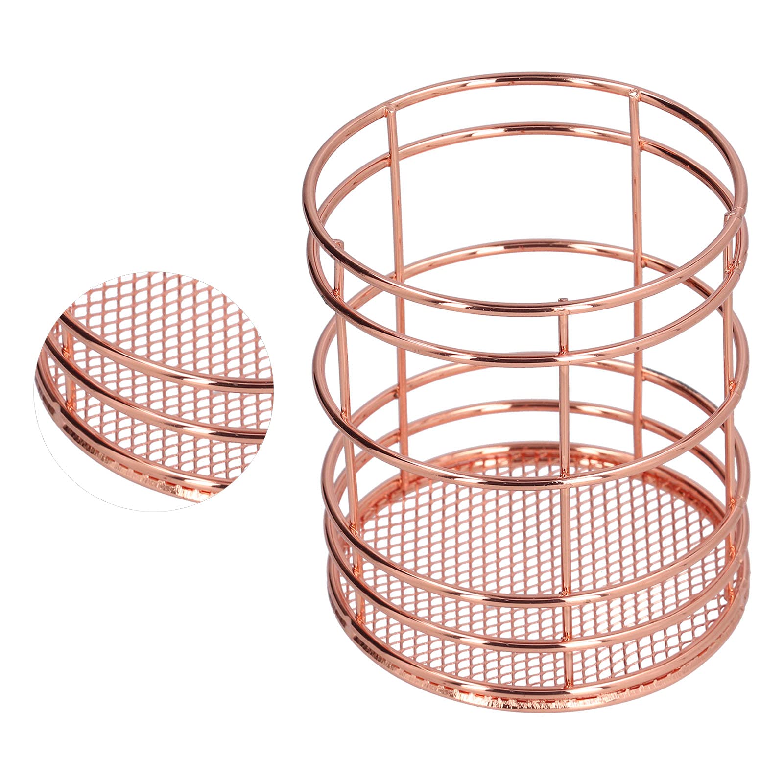BORDSTRACT Small Wire Utensil Holder, 11x9x9cm Metal Round Pen Holder, Make Up Brush Holder Desk Cutlery Chopsticks Organizer for Kitchen Counter Home Office(Rose Gold)