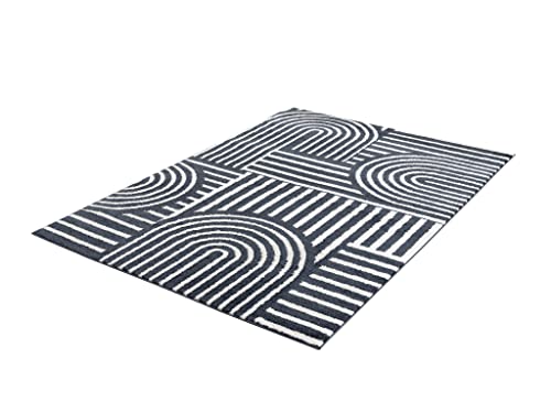 Abani Contemporary Mid-Century Design 5’3” x 7’6” (5'x8') Area Rug Rugs - Modern Non-Shed Arches Print Cream & Black Bedroom Rug