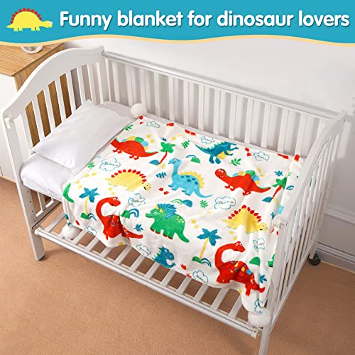 Andywoo Dinosaur Baby Blanket for Boys and Girls, Dinosaur Toddler Blanket, Warm Soft Fluffy Lightweight Fleece Blanket with Colorful and Cute Cartoon Dinosaur Design on Both Sides, 30x40 Inches
