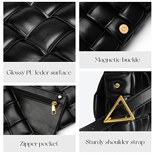 ZooLLyn Woven Padded Cassette Crossbody Trend Shoulder Bag for Women Clutch Bag Square Purse Hand Bag Black
