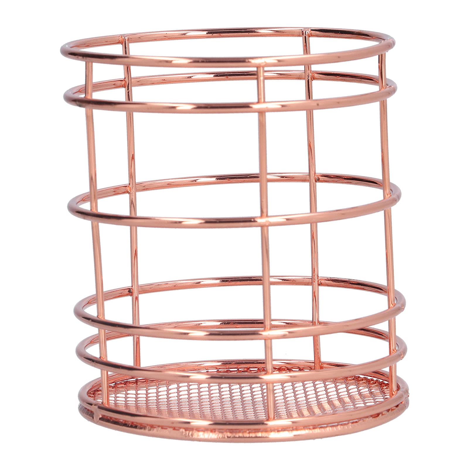 BORDSTRACT Small Wire Utensil Holder, 11x9x9cm Metal Round Pen Holder, Make Up Brush Holder Desk Cutlery Chopsticks Organizer for Kitchen Counter Home Office(Rose Gold)