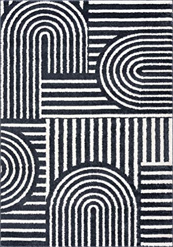 Abani Contemporary Mid-Century Design 5’3” x 7’6” (5'x8') Area Rug Rugs - Modern Non-Shed Arches Print Cream & Black Bedroom Rug