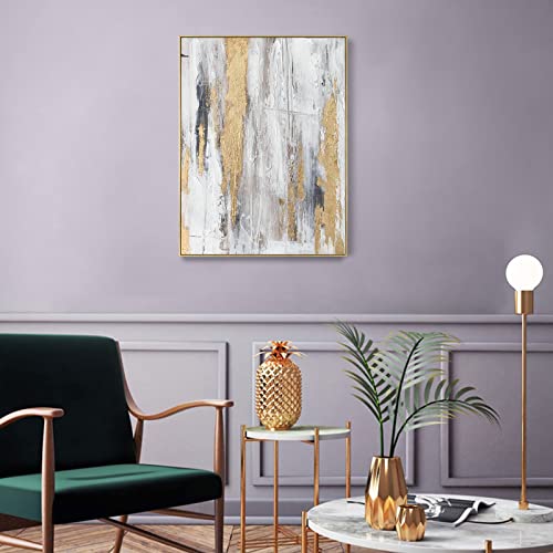 Zessonic Abstract wall art with Gold foil - Gold and grey canvas artwork print with glitter texture for modern style decor,Framed, Ready to hang