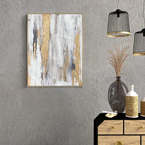 Zessonic Abstract wall art with Gold foil - Gold and grey canvas artwork print with glitter texture for modern style decor,Framed, Ready to hang