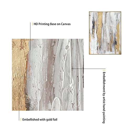Zessonic Abstract wall art with Gold foil - Gold and grey canvas artwork print with glitter texture for modern style decor,Framed, Ready to hang