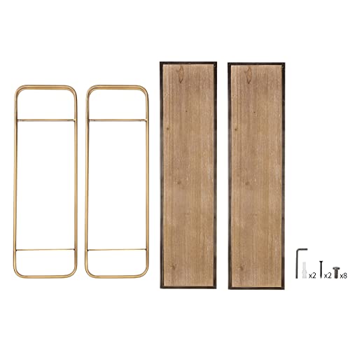 Oakrain Floating Shelves Wood, 32" Industrial Wall Shelves with Metal Frame for Bedroom, Living Room, Bathroom, Kitchen, Bar, Gold
