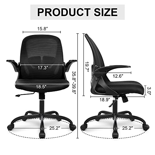 Primy Office Chair Ergonomic Desk Chair with Adjustable Lumbar Support and Height, Swivel Breathable Desk Mesh Computer Chair with Flip up Armrests for Conference Room (Black)
