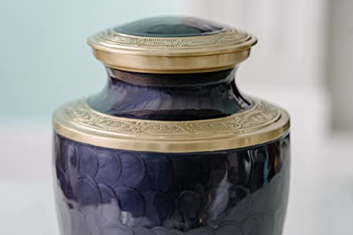 Cremation Urn for Adults - Purple and Gold Funeral Ashes Container - Made of Brass - for Men and Women up to 200lbs - Handcrafted