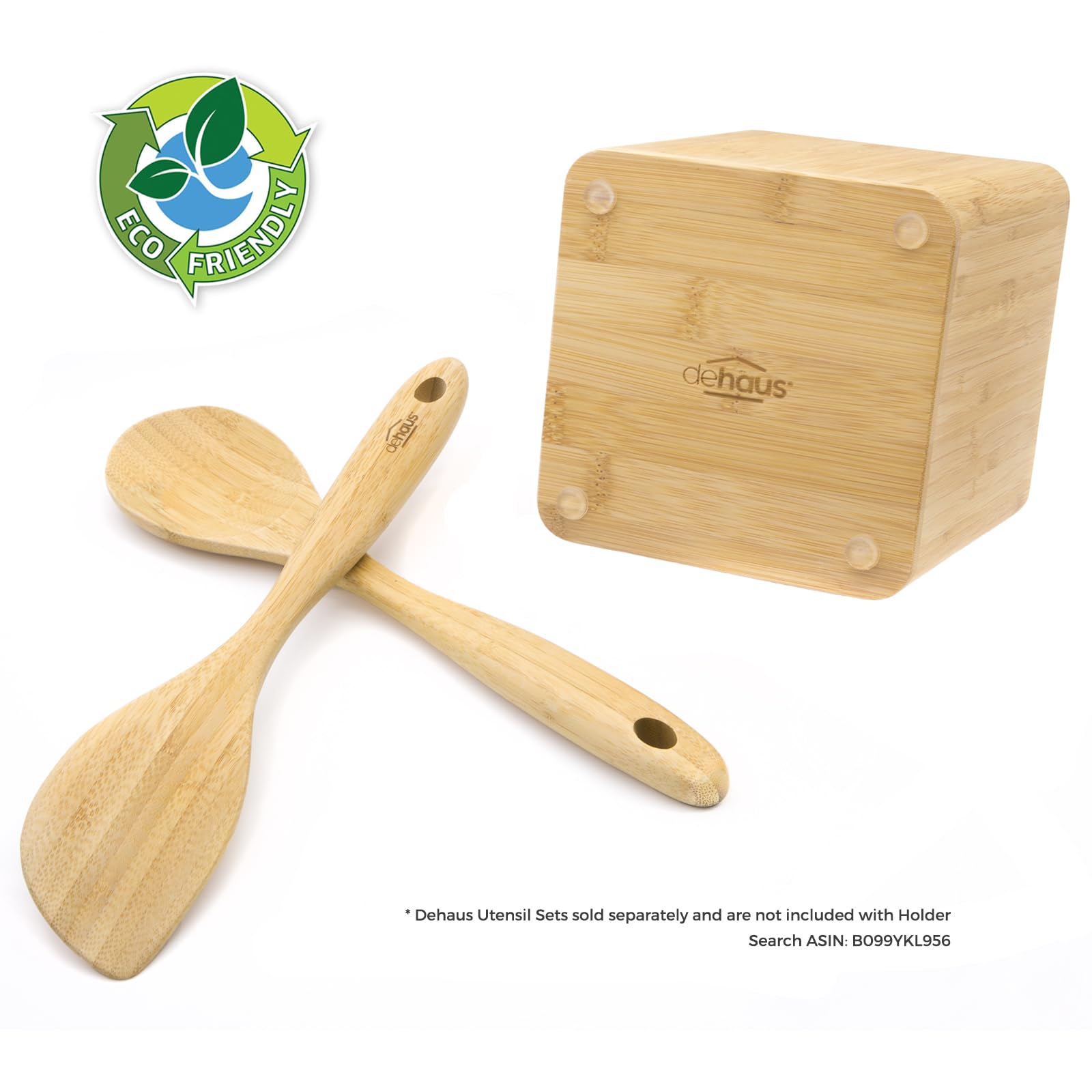 Dehaus® Stylish Large Bamboo Utensil Holder - Premium Wooden Kitchen Utensil Organizer - Utensil Caddy for Countertop - Counter Storage Crock for Cooking Spoon, Spatula, Silverware or Flatware