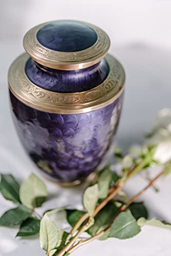 Cremation Urn for Adults - Purple and Gold Funeral Ashes Container - Made of Brass - for Men and Women up to 200lbs - Handcrafted