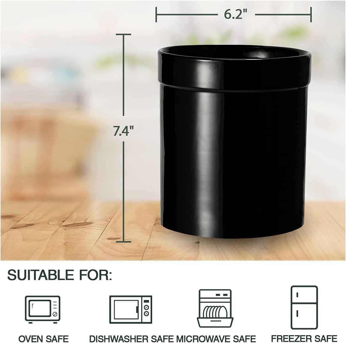 MEIGUI Ceramic Kitchen Utensil Holder, Utensil Crock Large Utensils Holder for Kitchen Decor, Cooking Tool Utensils Caddy for Countertop, Pure Black