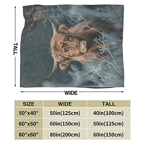 LEOPLESIC Ultra Soft Flannel Brown Cow Throw Blanket,Highland Cattle Landscape Rustic Farmhouse Cow Landscape Lightweight Cozy Sherpa Bed Blanket 50"x40",(Gray, Brown)