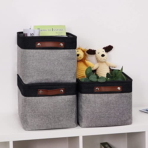 HNZIGE Storage Basket Bins Collapsible Storage Baskets for Organizing Shelf Closet Bedroom, Perfect Storage Bin with Handles for Closet, Clothes, Toy, Home(Black 15" x 11" x 9.5",11.8" x 7.8" x 5.1")