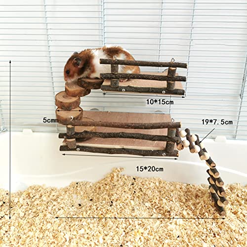 Hamster Climbing Toys, 2 Layer Wooden Activity Platform, Rat Toys, Rat Cage Accessories with Chewing Toys for Hamster Bear Squirrels Hedgehogs Parrots Climbing Ladder
