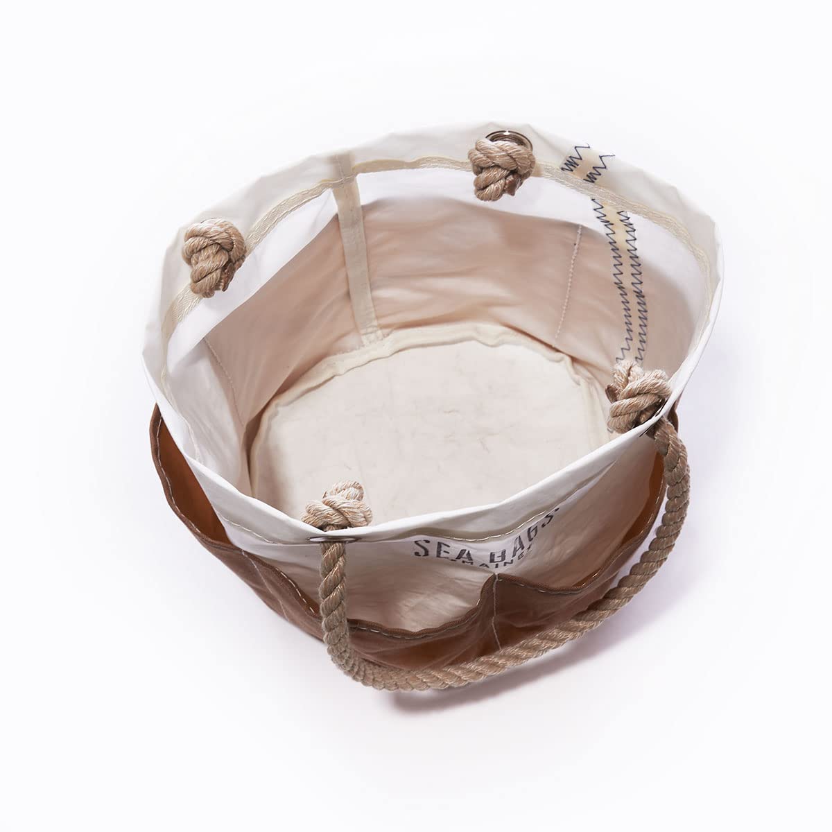 Sea Bags Recycled Sail Cloth All Purpose Tan Tool Bucket Bag Tool Organizer Bag Exterior Pockets Rope Handles