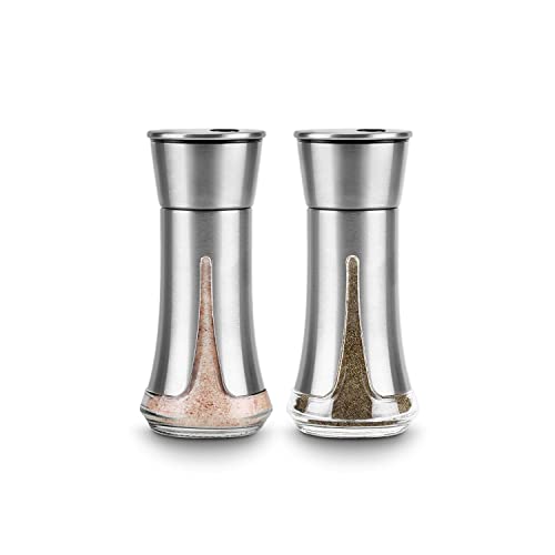 Salt and Pepper Shakers by Aelga - Salt Shaker with Adjustable Pour Holes -Salt and Pepper Set for Himalayan, Kosher and Sea Salts