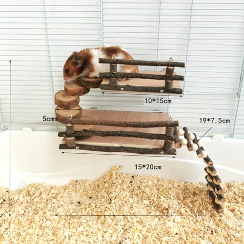 Hamster Climbing Toys, 2 Layer Wooden Activity Platform, Rat Toys, Rat Cage Accessories with Chewing Toys for Hamster Bear Squirrels Hedgehogs Parrots Climbing Ladder