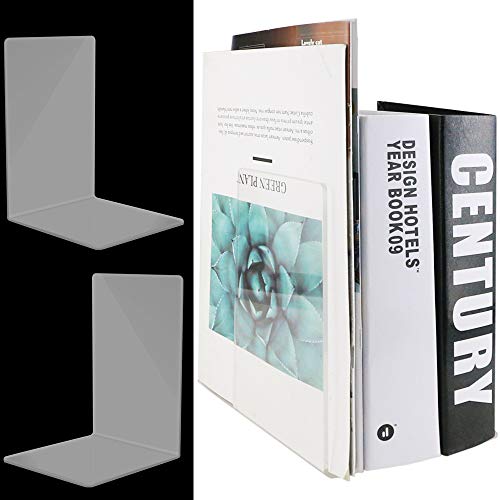 Kuqqi 2 Pieces Bookends Clear Acrylic Bookends for Shelves, Heavy Duty Book Ends Desktop Organizer Book Stopper for Books Movies CDs