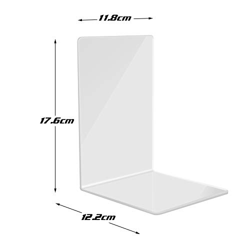 Kuqqi 2 Pieces Bookends Clear Acrylic Bookends for Shelves, Heavy Duty Book Ends Desktop Organizer Book Stopper for Books Movies CDs