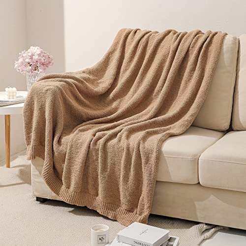 bearberry Super Soft Knit Throw Blanket Lightweight Cozy Warm Fluffy Throw Blankets for Couch Bed Sofa (Camel, 50”x60”)