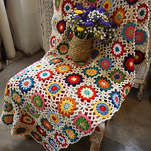 hahawali Crochet Blanket, Woven Blanket, Sofa Blanket Boho Handmade Crochet Sofa Throw Blanket Colorful Flower Sweater Style Mat Decor, 80x60