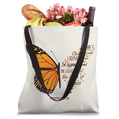 She is Clothed Strength & Dignity Proverbs 31:25 Christian Tote Bag