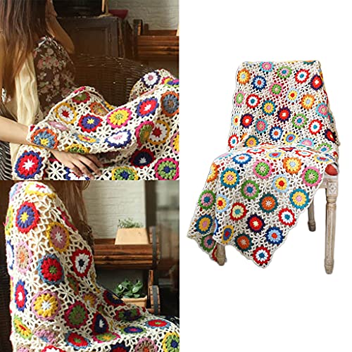 hahawali Crochet Blanket, Woven Blanket, Sofa Blanket Boho Handmade Crochet Sofa Throw Blanket Colorful Flower Sweater Style Mat Decor, 80x60
