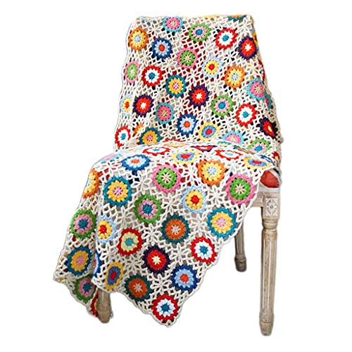 hahawali Crochet Blanket, Woven Blanket, Sofa Blanket Boho Handmade Crochet Sofa Throw Blanket Colorful Flower Sweater Style Mat Decor, 80x60