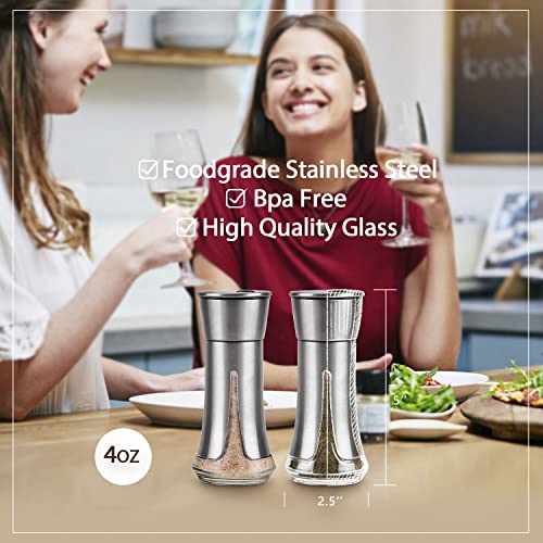 Salt and Pepper Shakers by Aelga - Salt Shaker with Adjustable Pour Holes -Salt and Pepper Set for Himalayan, Kosher and Sea Salts