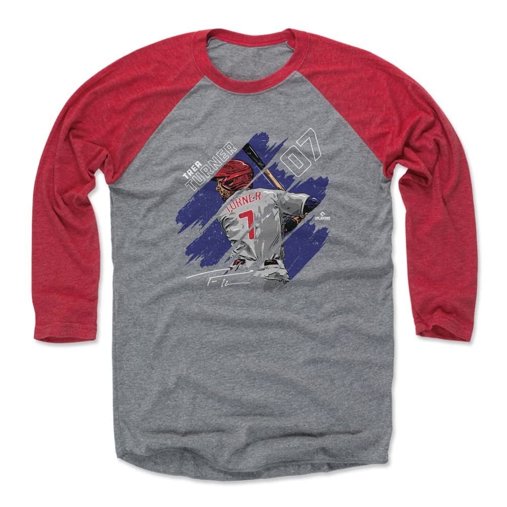 500 LEVEL Trea Turner 3/4 Sleeve T-Shirt (Baseball Tee, X-Large, Red/Heather Gray) - Trea Turner Philadelphia Stripes WHT