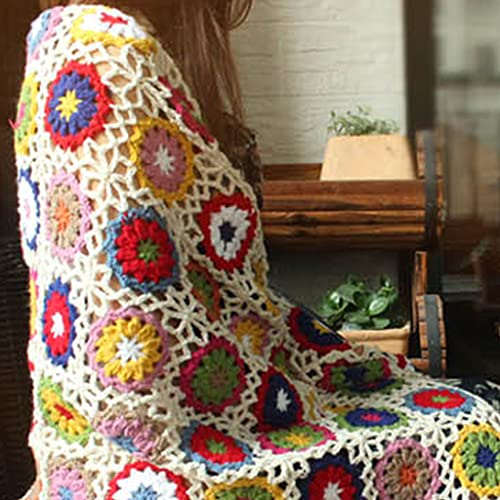 hahawali Crochet Blanket, Woven Blanket, Sofa Blanket Boho Handmade Crochet Sofa Throw Blanket Colorful Flower Sweater Style Mat Decor, 80x60