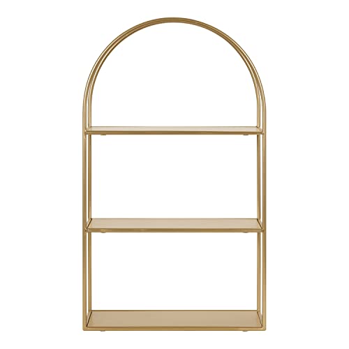 Kate and Laurel Monroe Modern Arched Wall Shelf, 18 x 31, Gold, Decorative 3 Tier Floating Wall Shelves with Glamorous Finish and Robust Storage Capacity