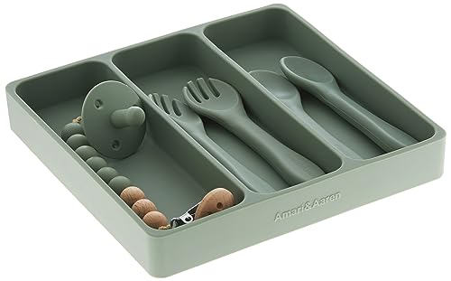 Amari&Aaren | Children Utensil Drawer Organizer Set | 6 Pcs | 100% Food Grade Silicone (SAGE)