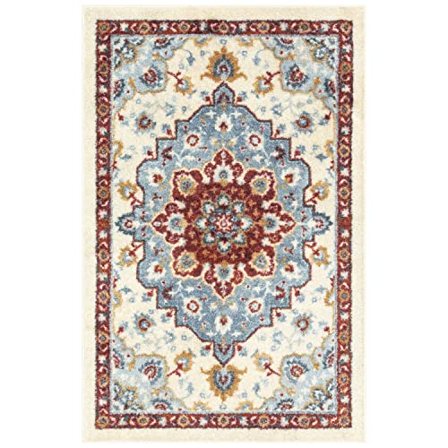 Maples Rugs Stina Vintage Medallion Kitchen Rugs Non Skid Accent Area Carpet [Made in USA], Blue/Red, 2'6" x 3'10"