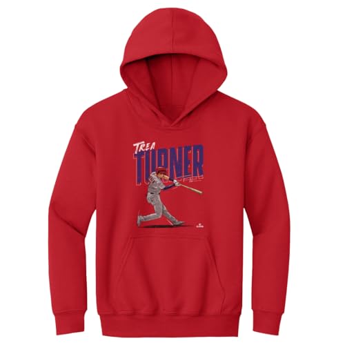 500 LEVEL Trea Turner Youth Sweatshirt (Youth Hoodie, X-Large, Red) - Trea Turner Philadelphia Chisel WHT