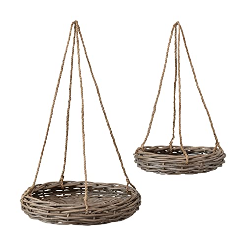 Creative Co-Op Hand-Woven Rattan Rope Hangers, Set of 2 Hanging Basket, 22" L x 22" W x 5" H, Gray